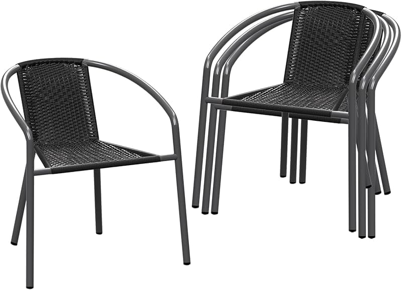 4 Pack Patio Stackable Rattan Chairs, Indoor-Outdoor Restaurant Wicker ...