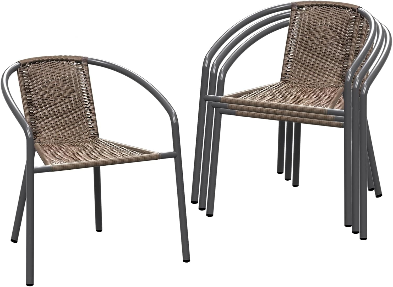 4 Pack Patio Stackable Rattan Chairs, Indoor-Outdoor Restaurant Wicker ...