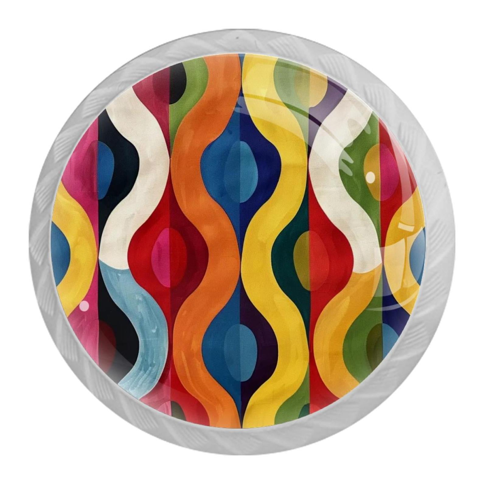 4 Pack Pattern Cabinet Knobs, Abstract Graphics Colorful Cabinet Pull ...