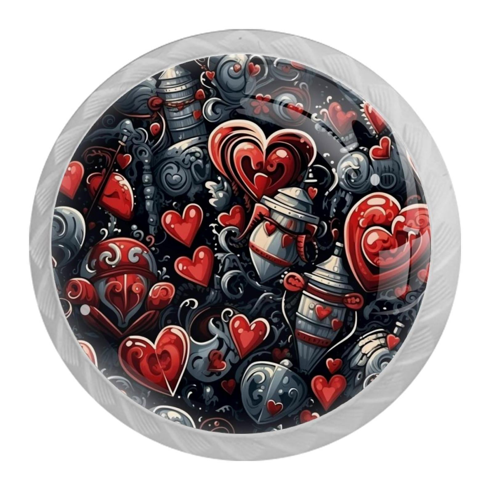 4 Pack Pattern Cabinet Knobs, Battle Hearts Prints Cabinet Pull Handle ...