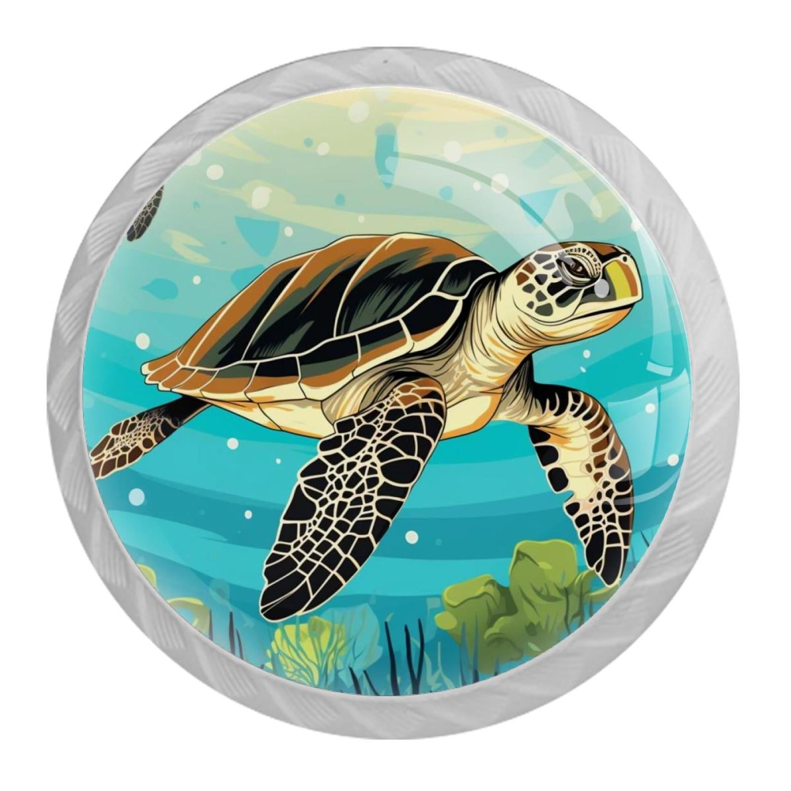 4 Pack Pattern Cabinet Knobs, Big Sea Turtle Seamless Cabinet Pull ...