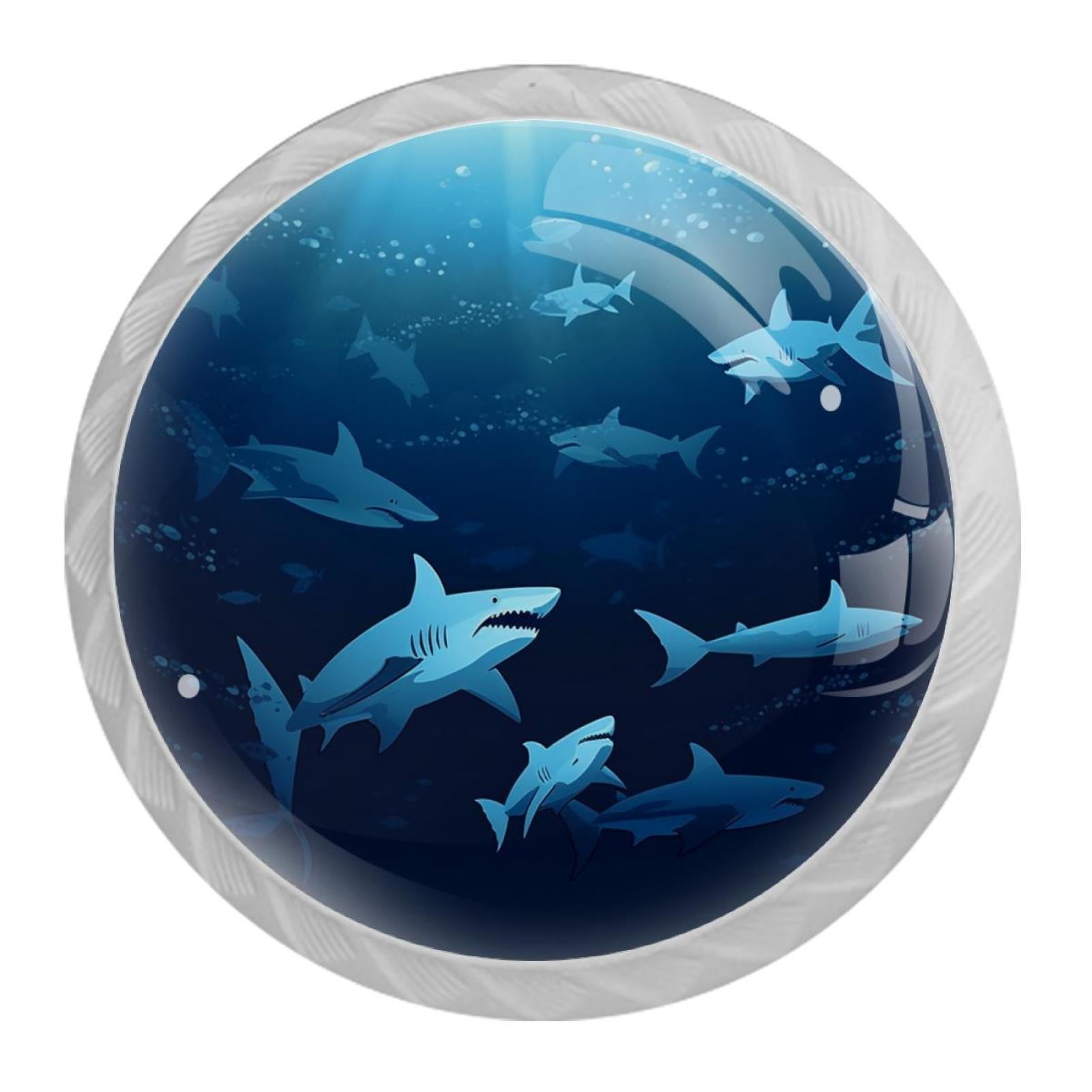 4 Pack Pattern Cabinet Knobs, Blue Sharks Swimming Cabinet Pull Handle ...