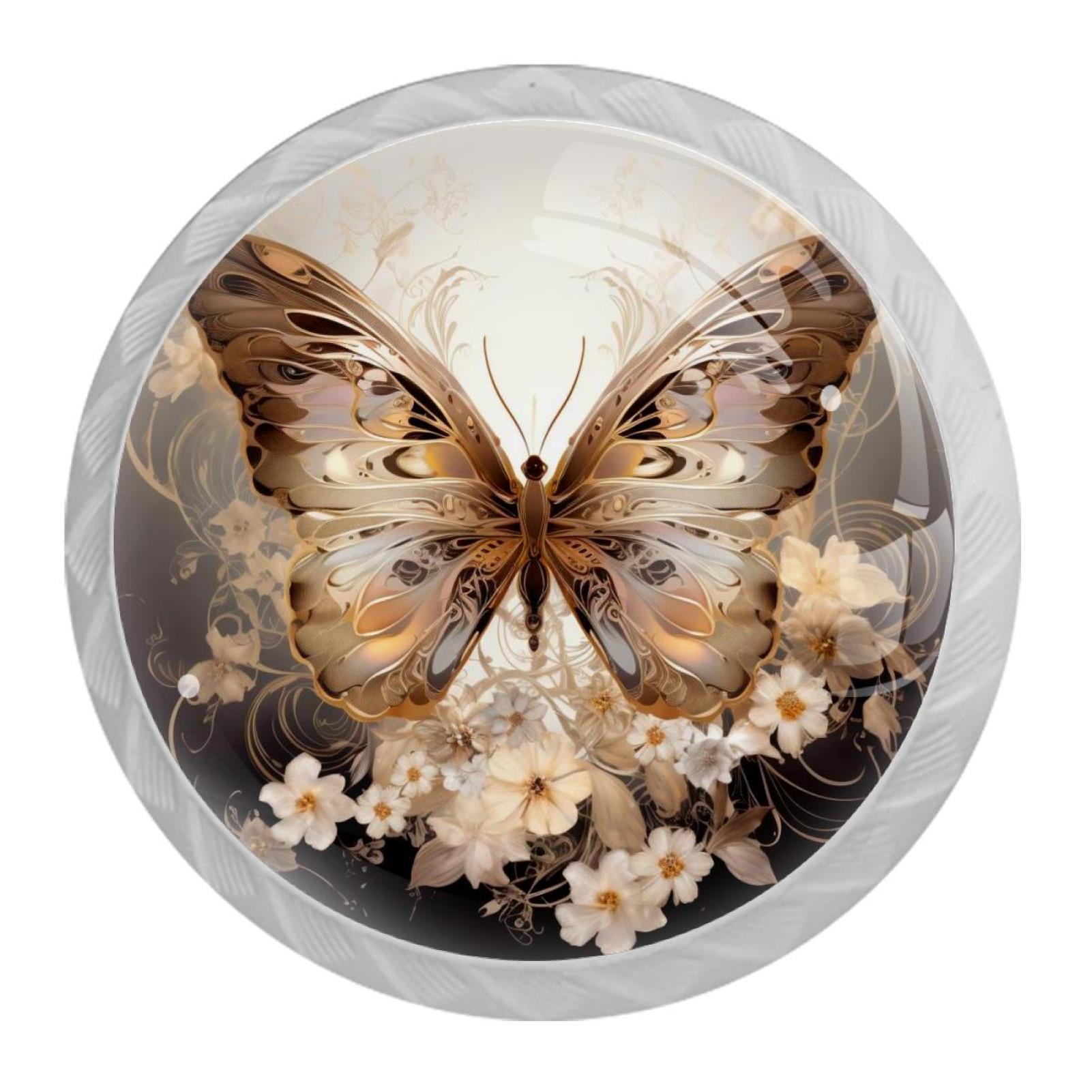 4 Pack Pattern Cabinet Knobs, Butterfly Fission Picture Prints Cabinet ...