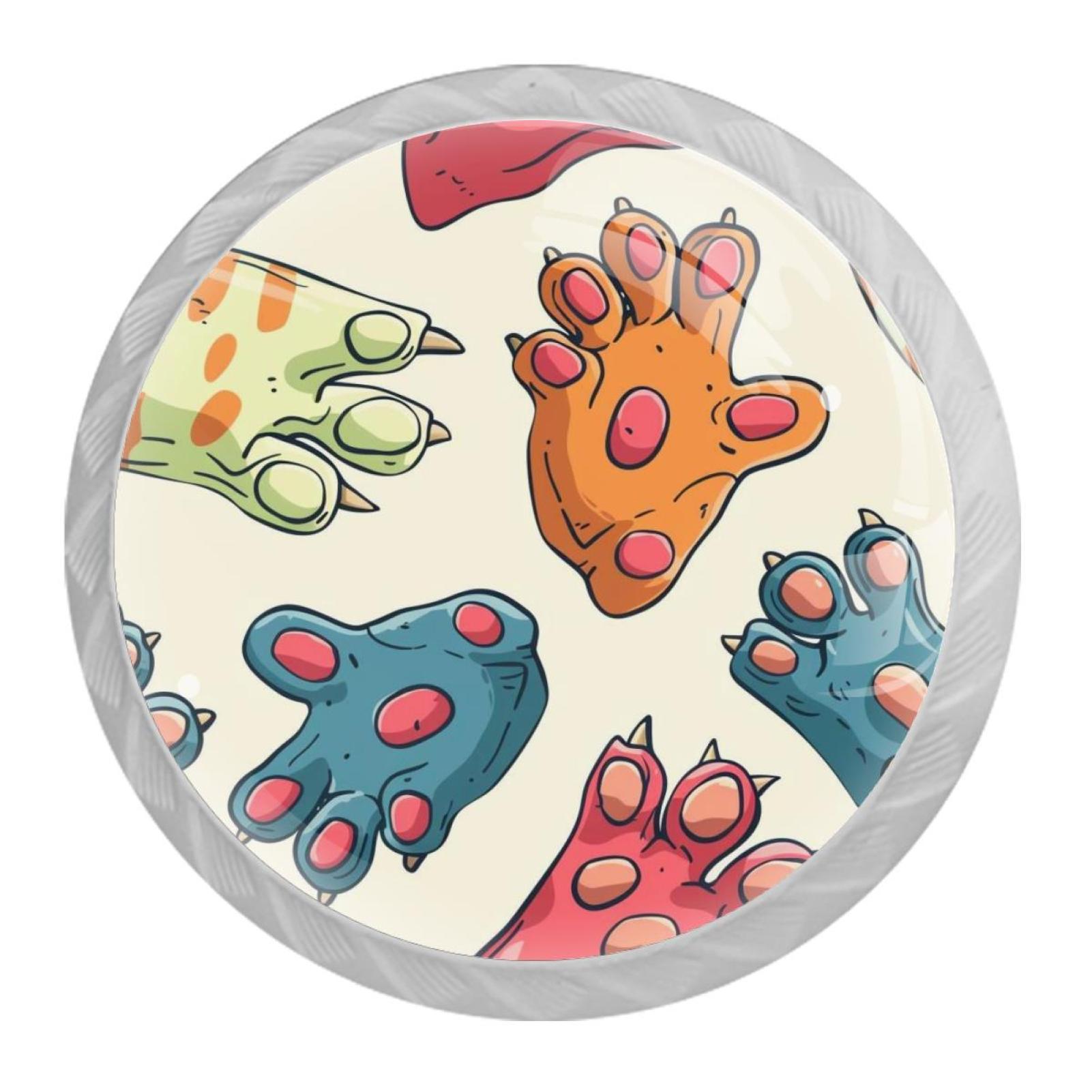 4 Pack Pattern Cabinet Knobs, Cat Claws Colorful Cabinet Pull Handle ...