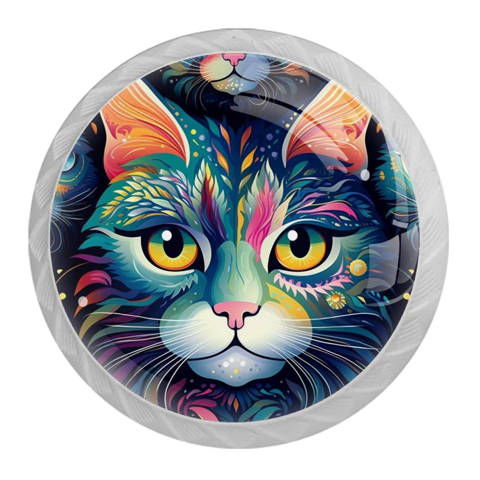 4 Pack Pattern Cabinet Knobs, Cat Painting Cabinet Pull Handle, Kitchen ...
