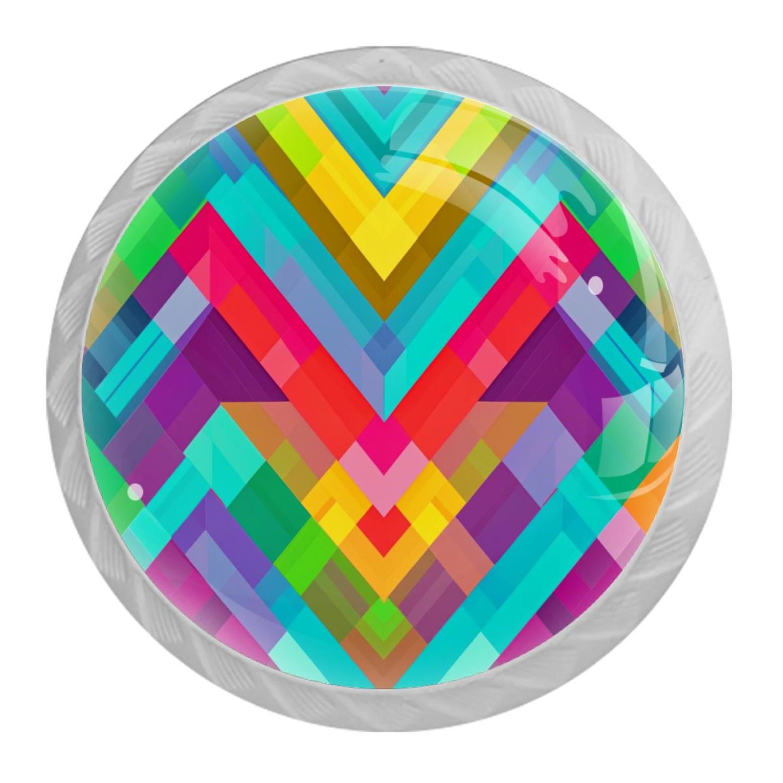 4 Pack Pattern Cabinet Knobs, Chevron Zigzag Colorful Pattern Cabinet ...