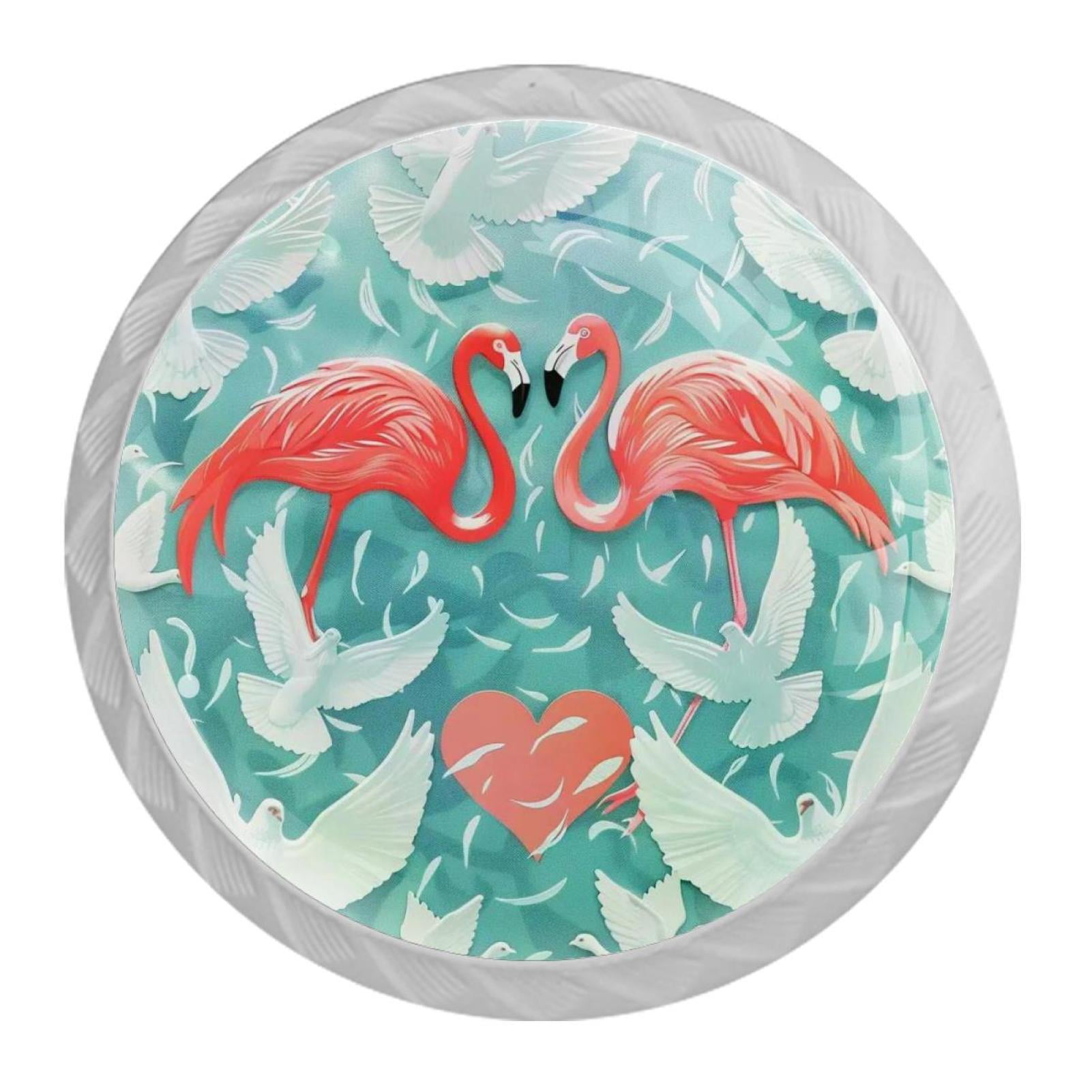4 Pack Pattern Cabinet Knobs, Flamingo and Doves Cabinet Pull Handle ...