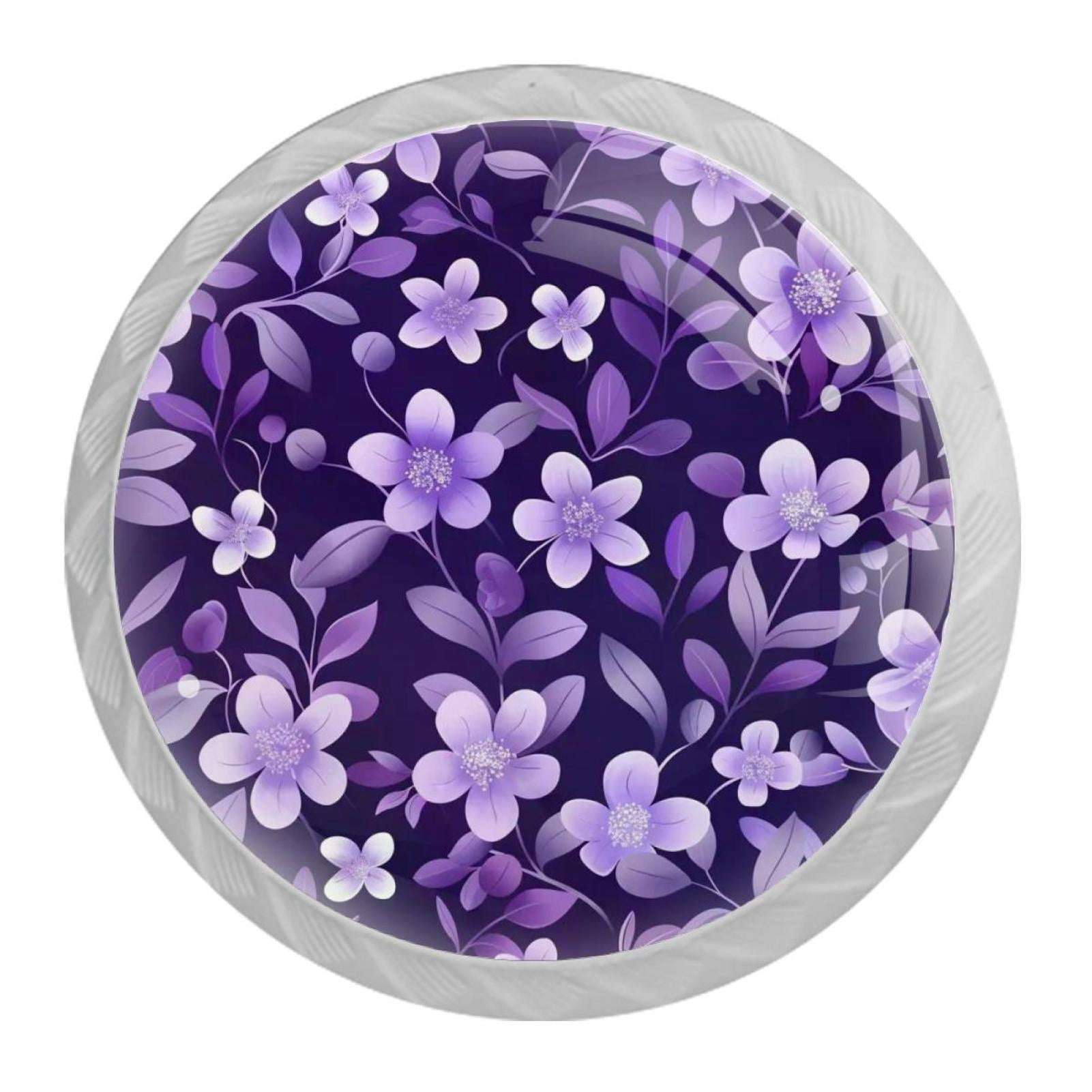 4 Pack Pattern Cabinet Knobs, Floral Purple Pattern Cabinet Pull Handle ...
