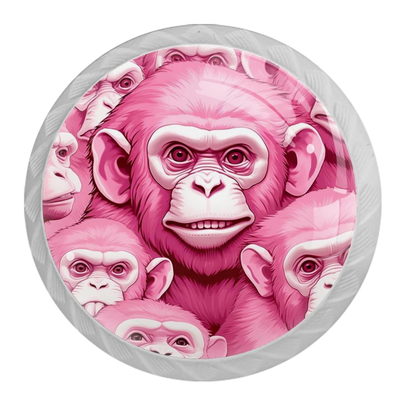 4 Pack Pattern Cabinet Knobs, Pink Monkey Orangutan Head Cabinet Pull ...