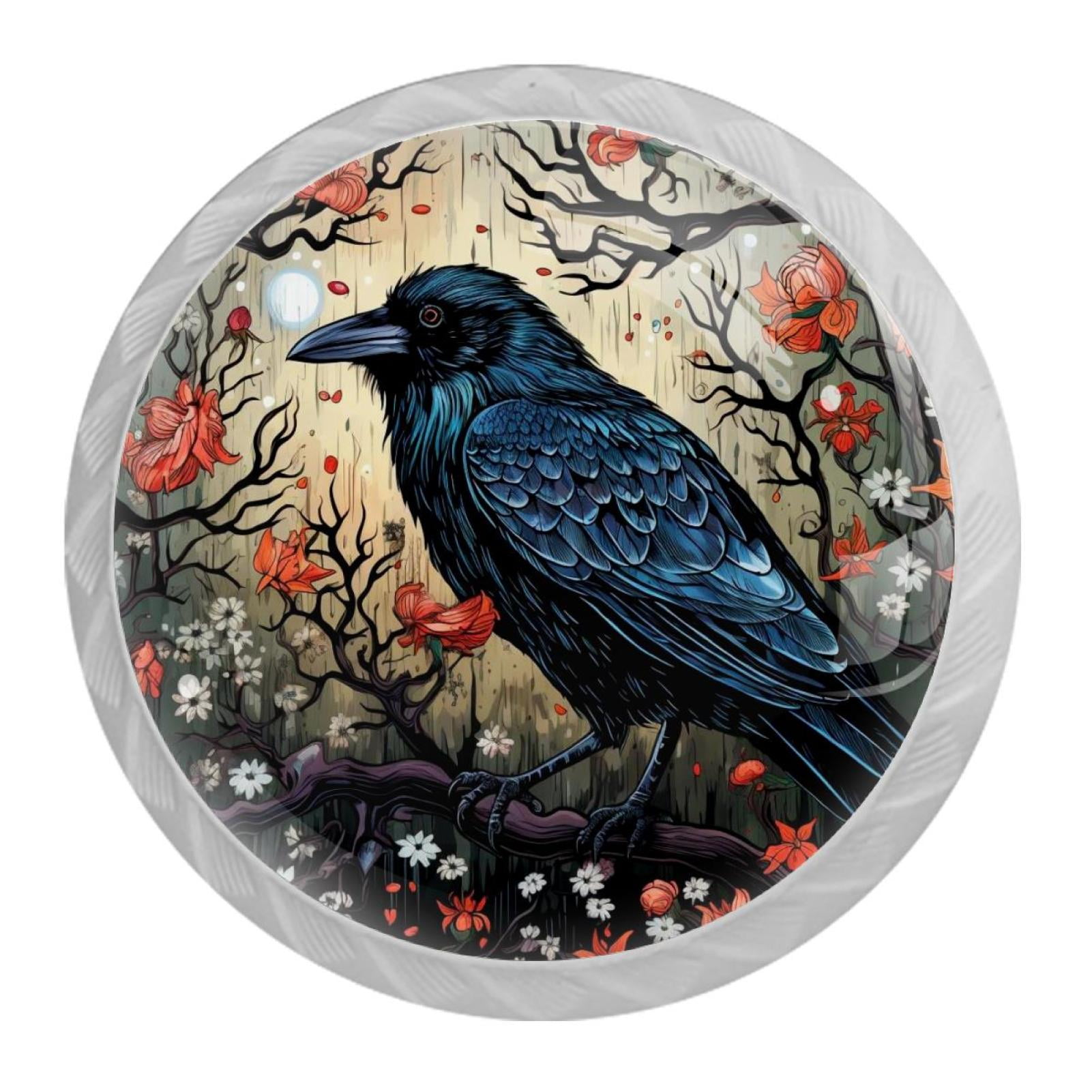 4 Pack Pattern Cabinet Knobs, Raven Flowers Painted Cabinet Pull Handle ...