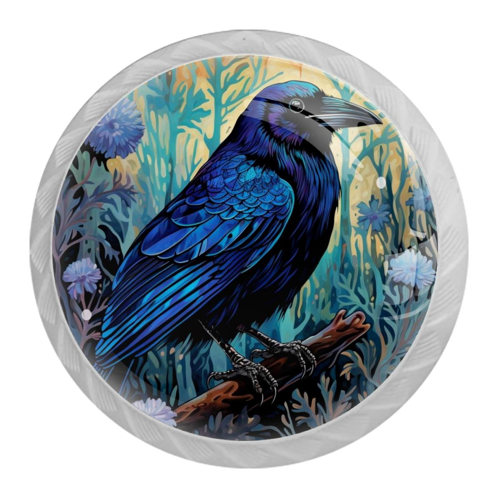 4 Pack Pattern Cabinet Knobs, Raven Leaf Blue Cabinet Pull Handle ...