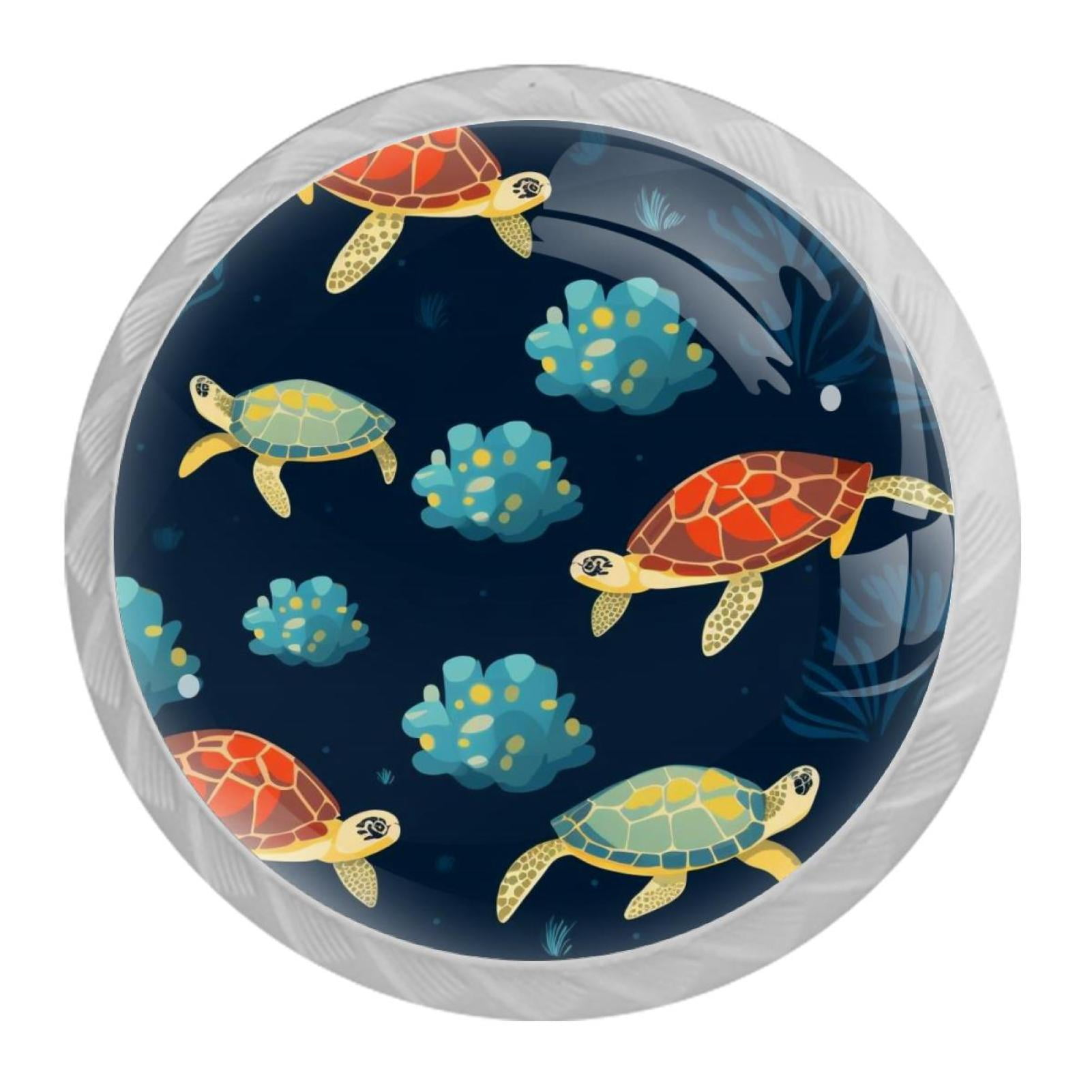 4 Pack Pattern Cabinet Knobs, Sea Turtle Seamless Comic Cabinet Pull ...