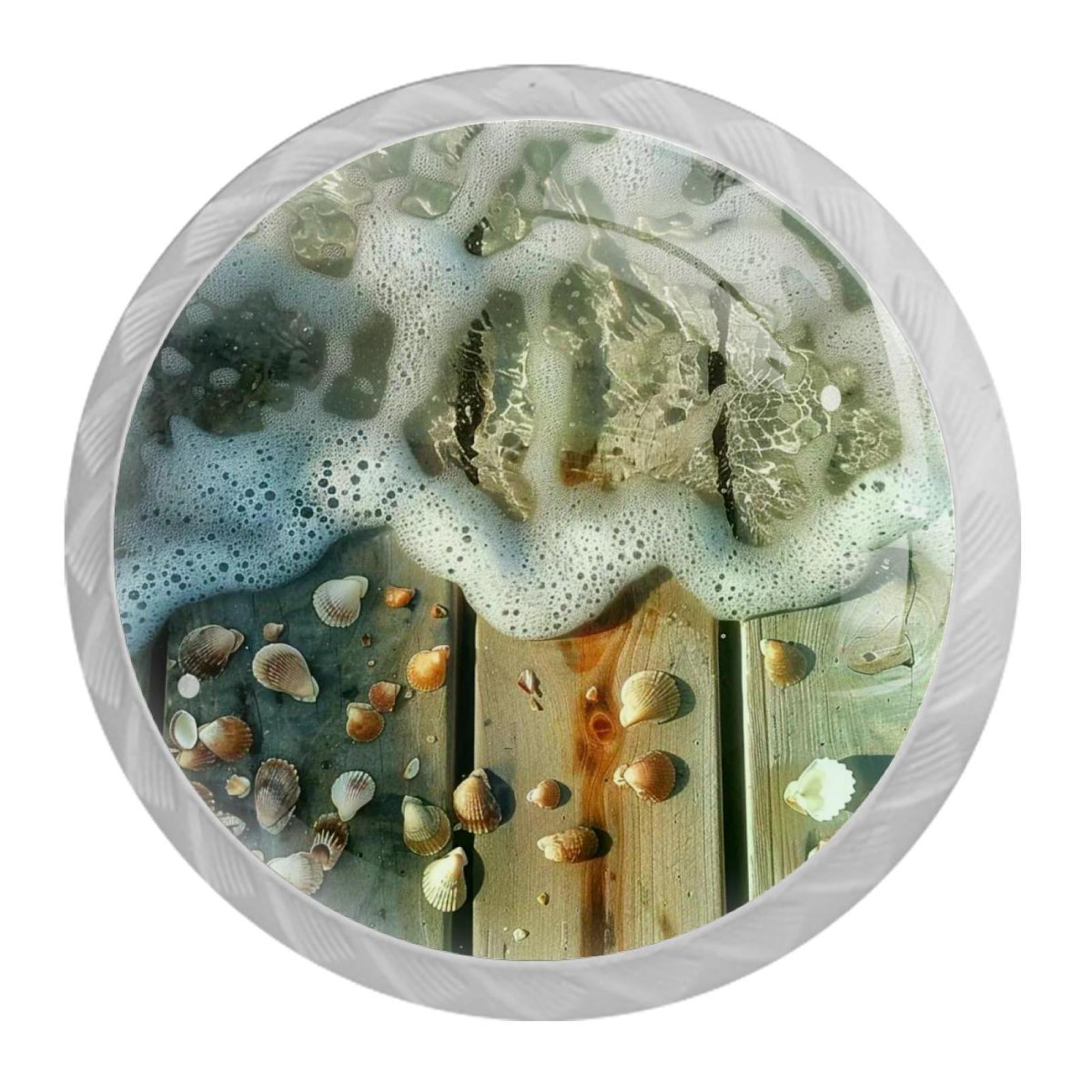 4 Pack Pattern Cabinet Knobs, Sea Waves Shells Cabinet Pull Handle ...