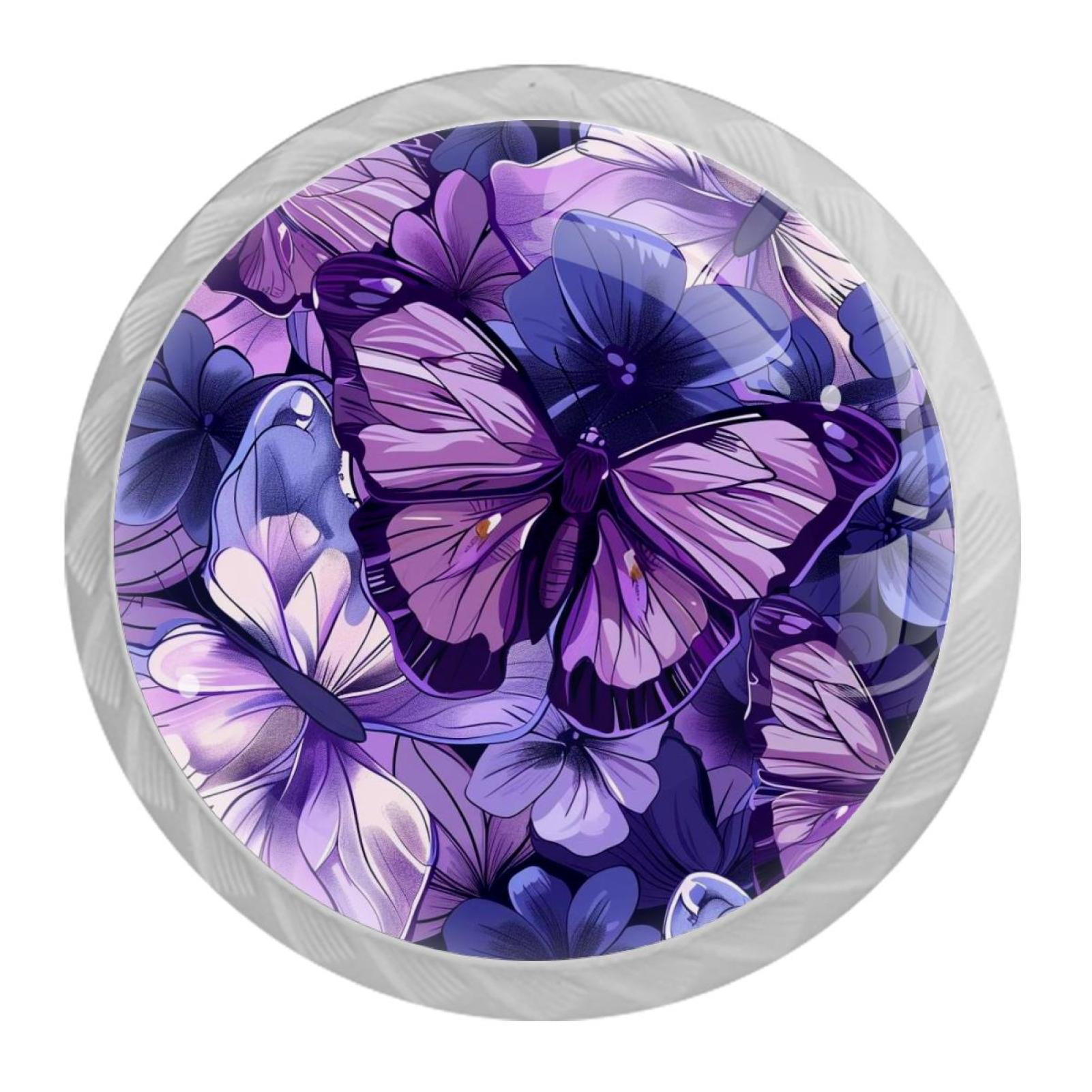 4 Pack Pattern Cabinet Knobs, Seamless Butterflies Purple Cabinet Pull ...