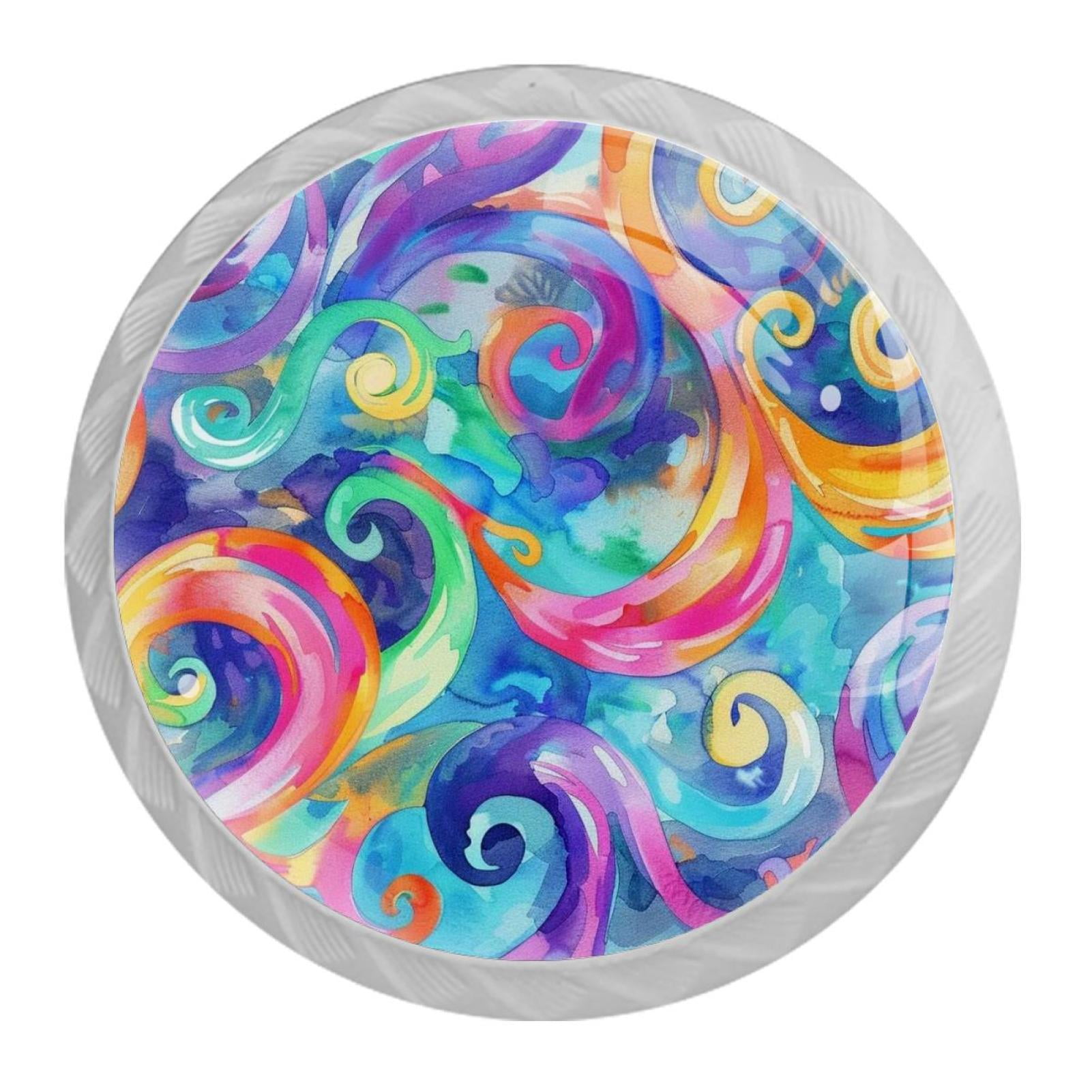4 Pack Pattern Cabinet Knobs, Seamless Wavy Colorful Swirl Pattern ...