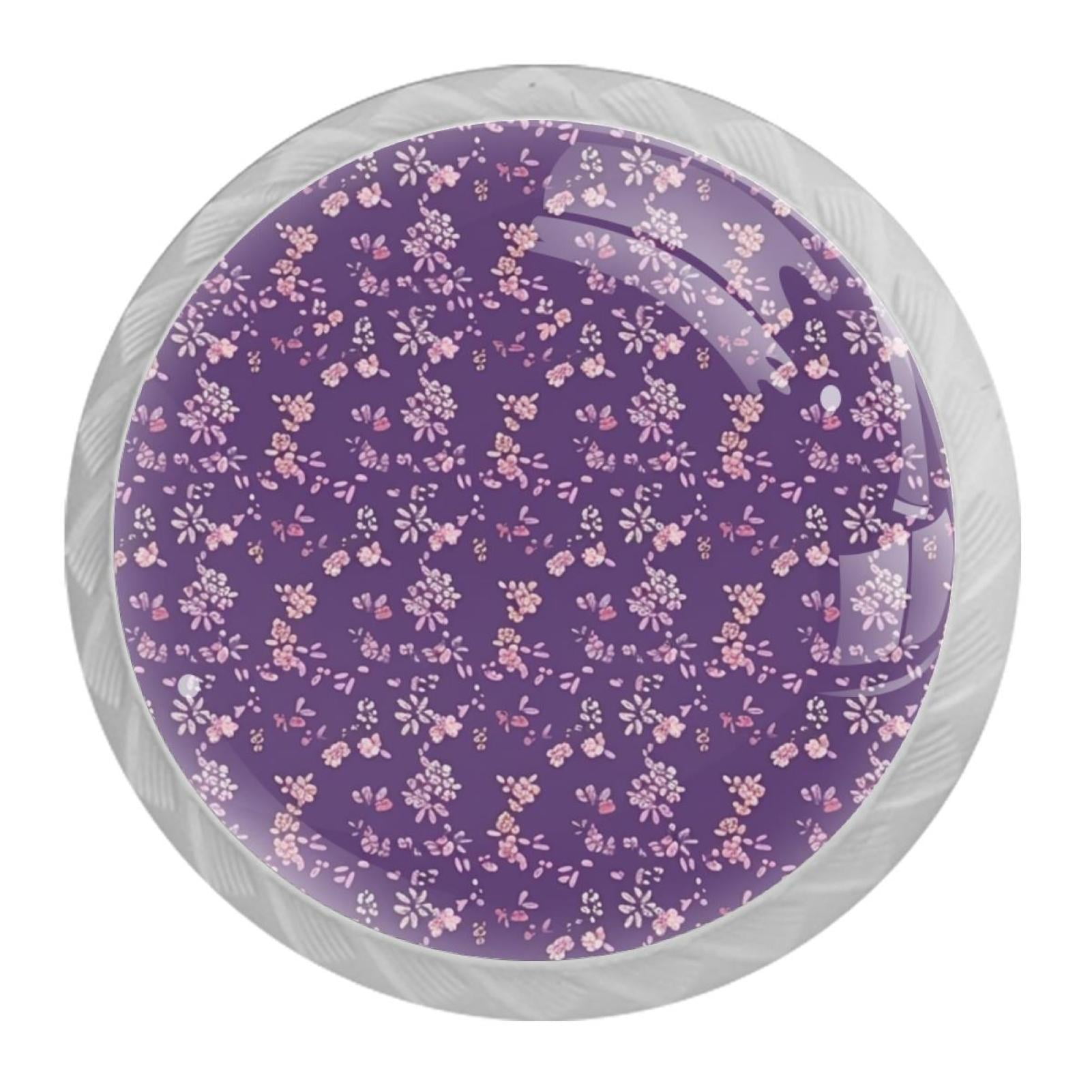 4 Pack Pattern Cabinet Knobs, Small Floral Purple Pattern Cabinet Pull ...