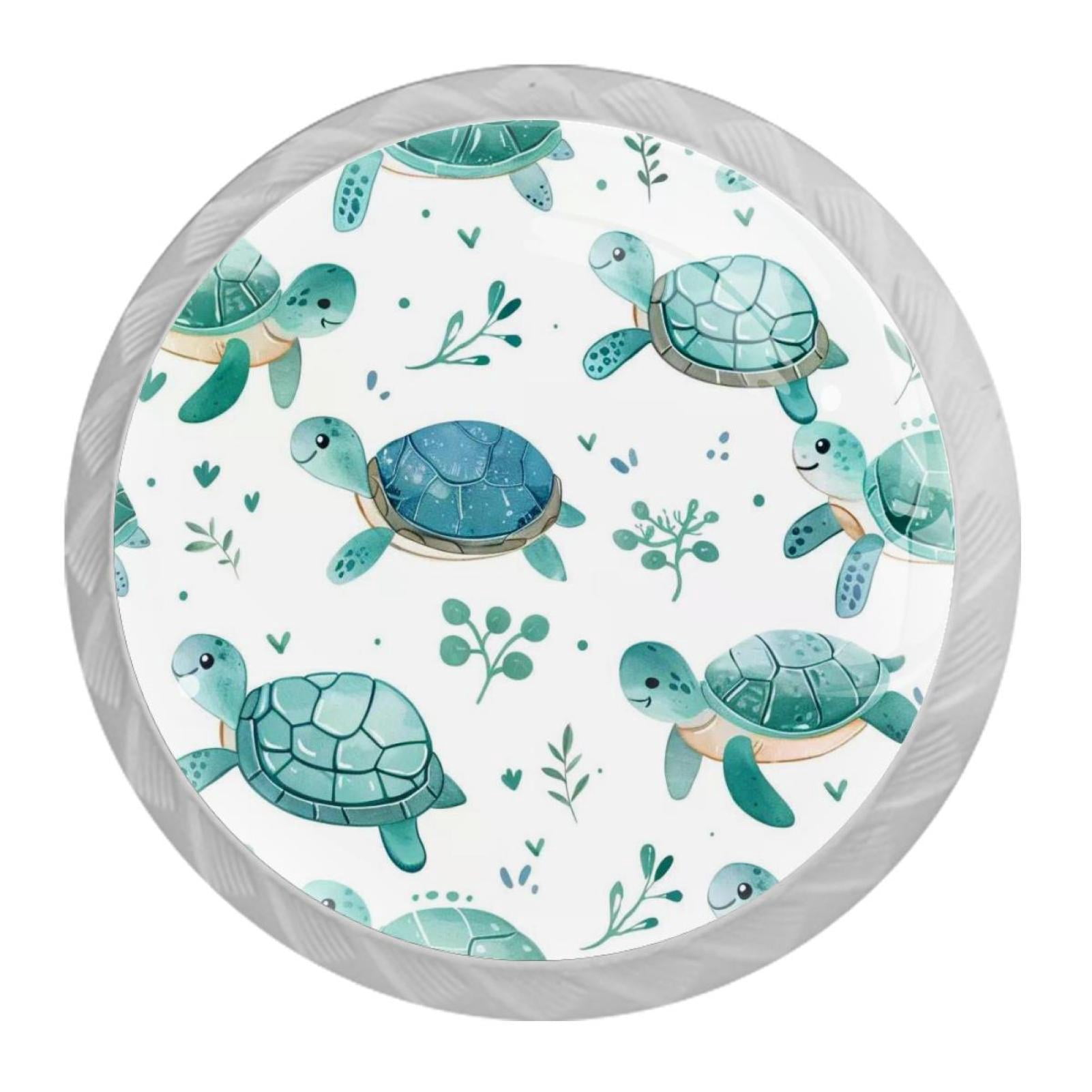 4 Pack Pattern Cabinet Knobs, Turquoise Turtles Cartoon Cabinet Pull ...