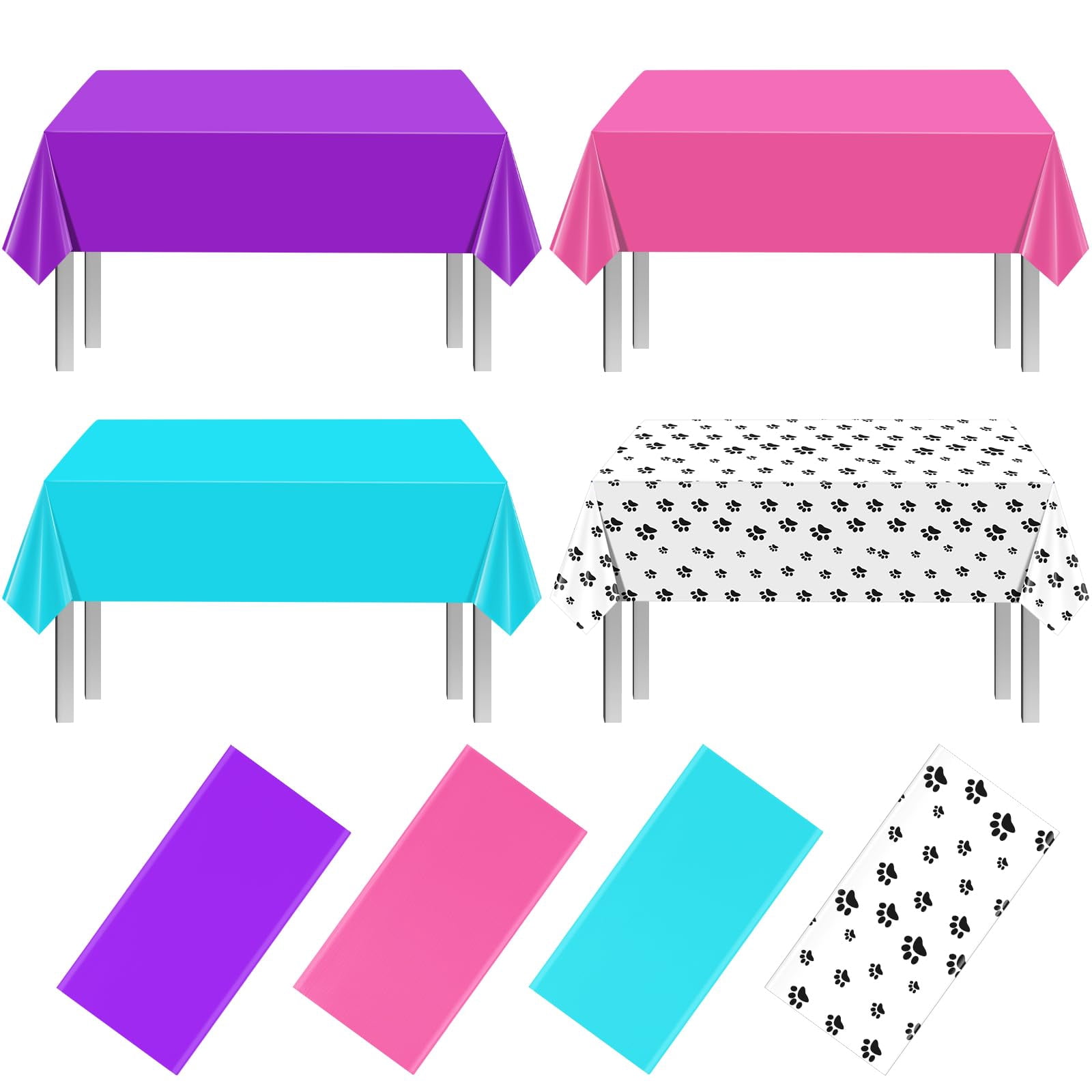 4 Pack Paw Print Plastic Tablecloths Disposable Rectangle Table Covers ...