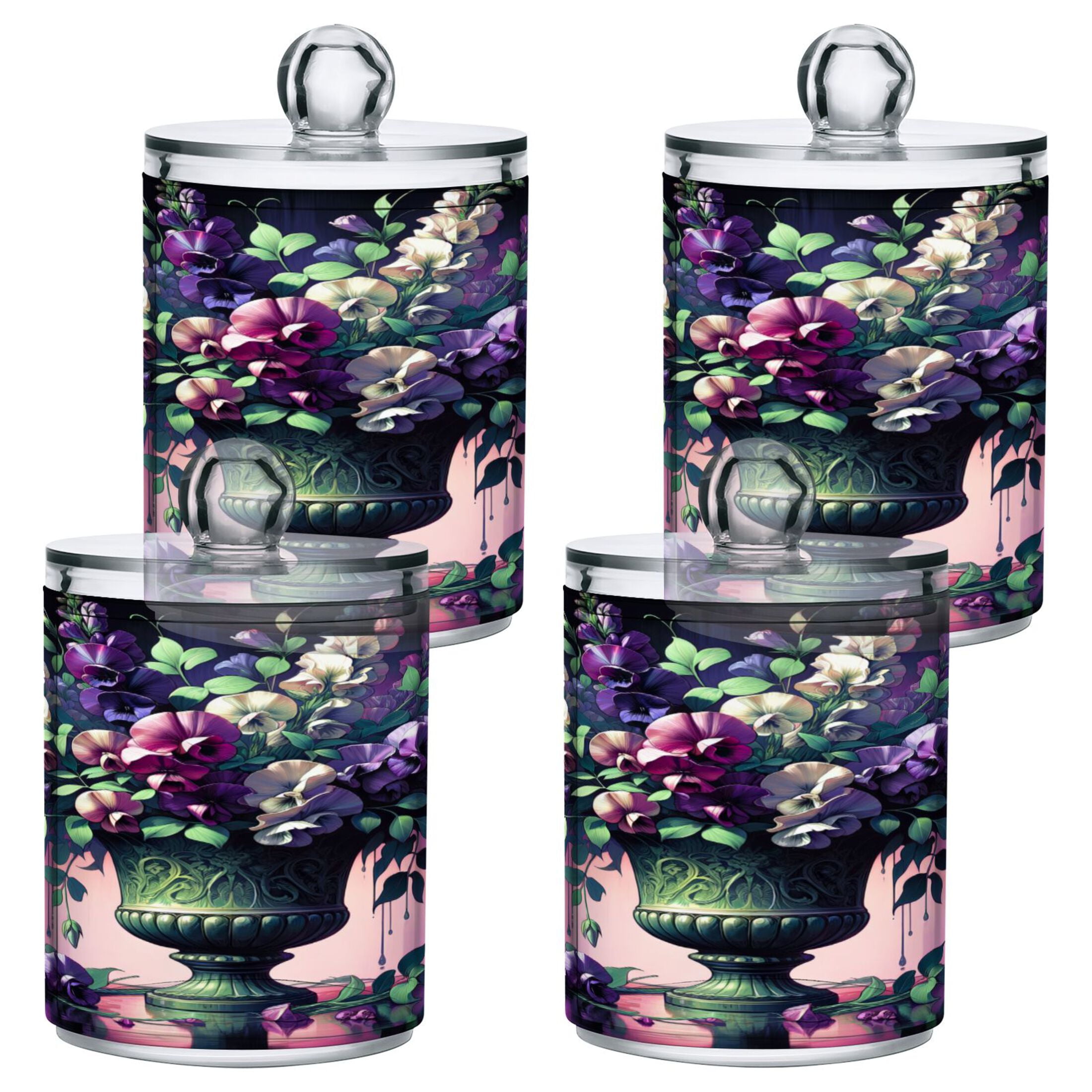 4 Pack Pea Flowers Bouquet Qtip Holder Dispenser Clear Plastic Storage ...