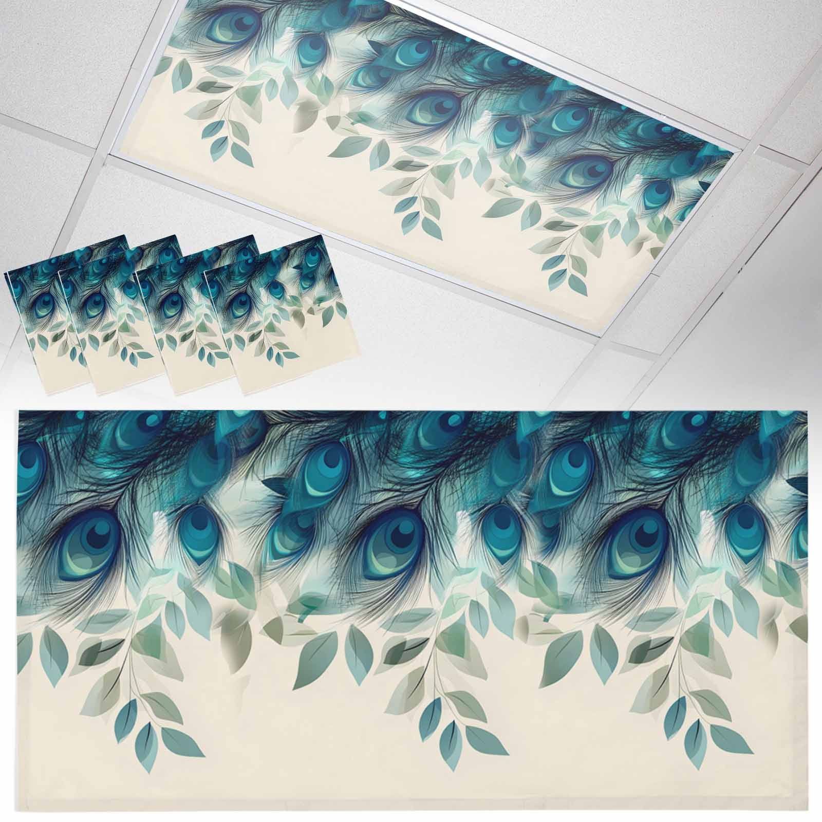 4 Pack Peacock Feather Fluorescent Light Covers for Ceiling Lights Teal ...