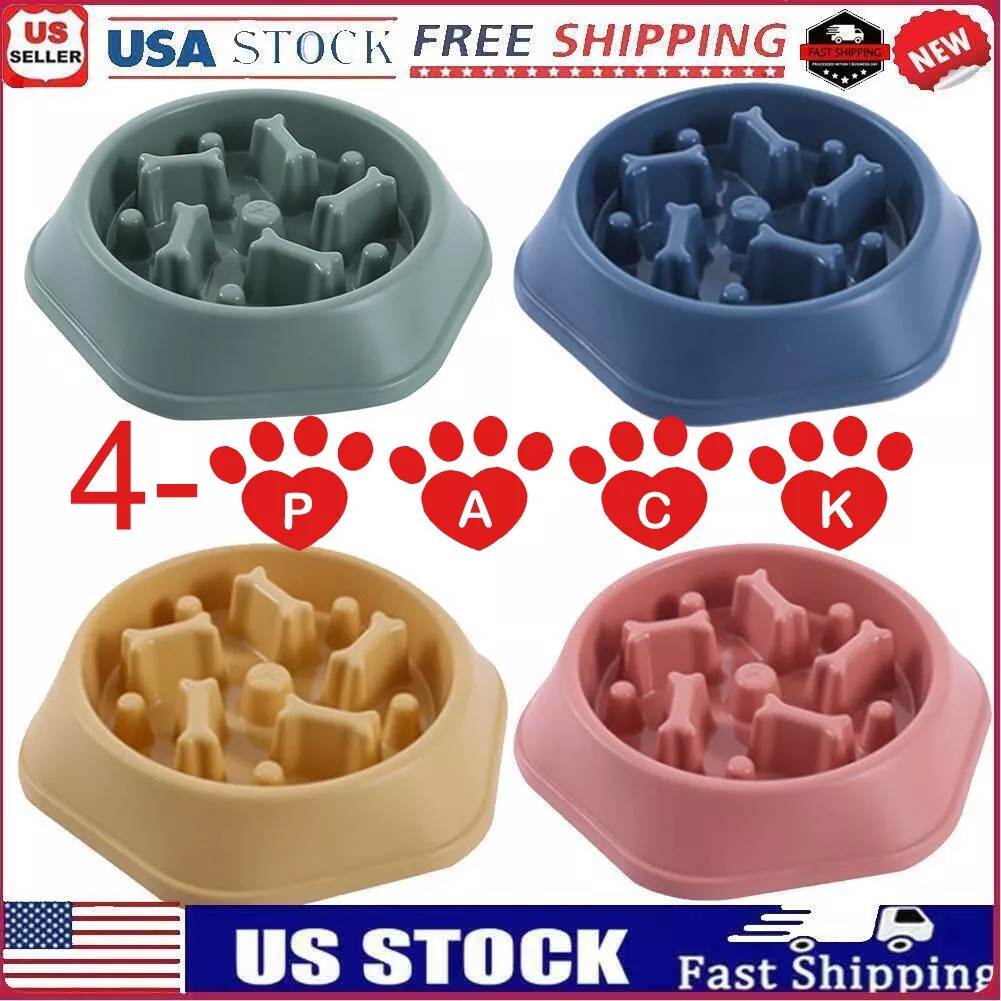 4-Pack Pet Slow Eating Dish Bowl Cat Dog Anti Choking Puppy Feeder Food ...