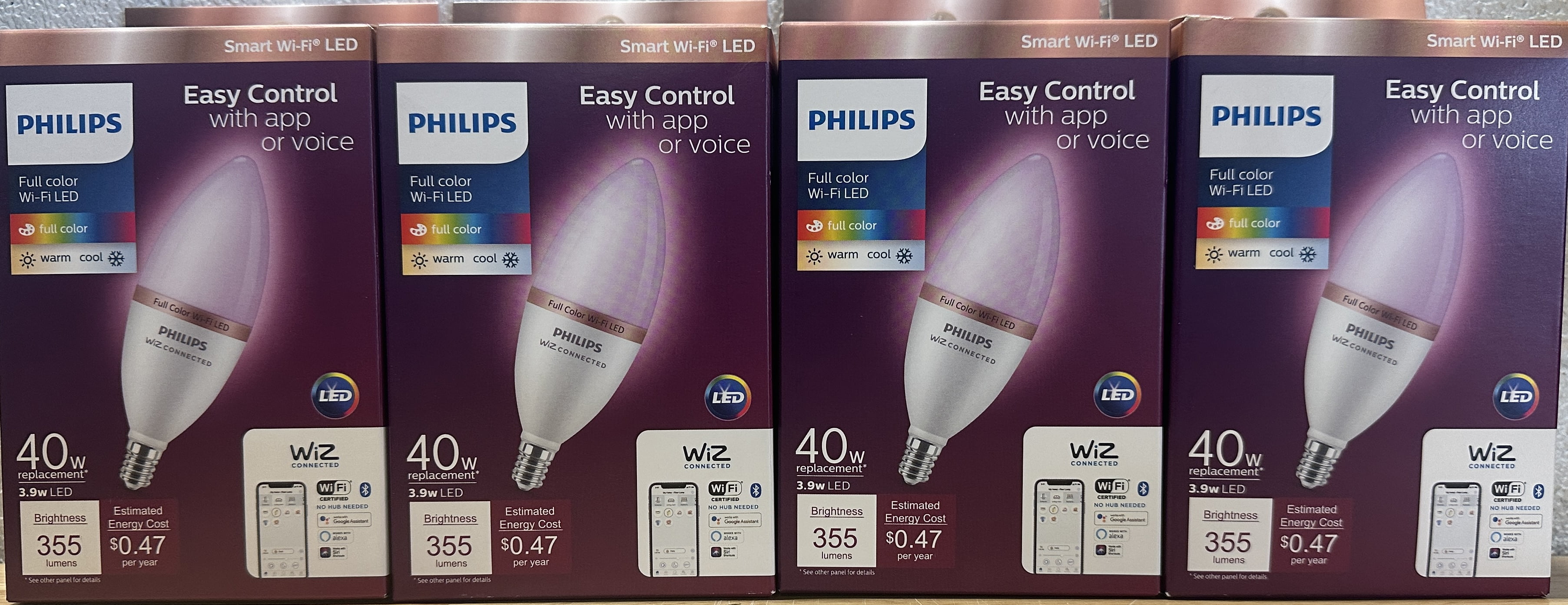Philips 4-Pack B12 LED 40W Equivalent Smart Wi-Fi Bulb, Color Tunable ...