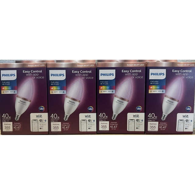 Philips 4-Pack B12 LED 40W Equivalent Smart Wi-Fi Bulb, Color Tunable ...