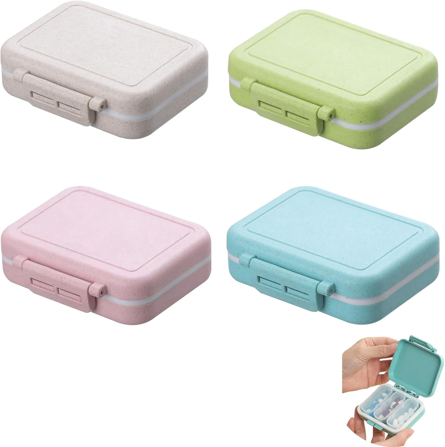 4 Pack Pill Box 3 Compartments Travel Pill Case Moisture Proof Small ...