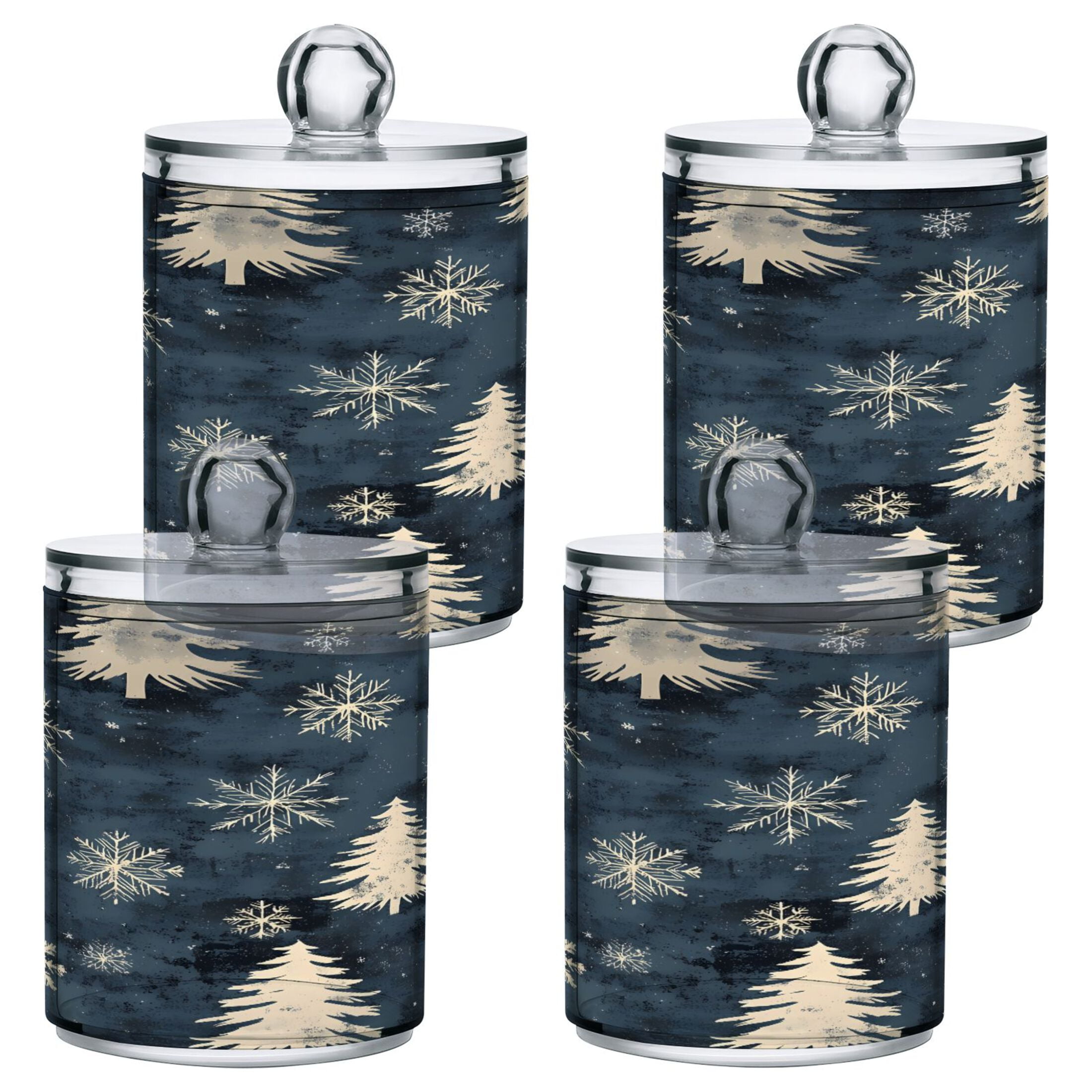 4 Pack Pine Tree and Snow Qtip Holder Dispenser Clear Plastic Storage ...