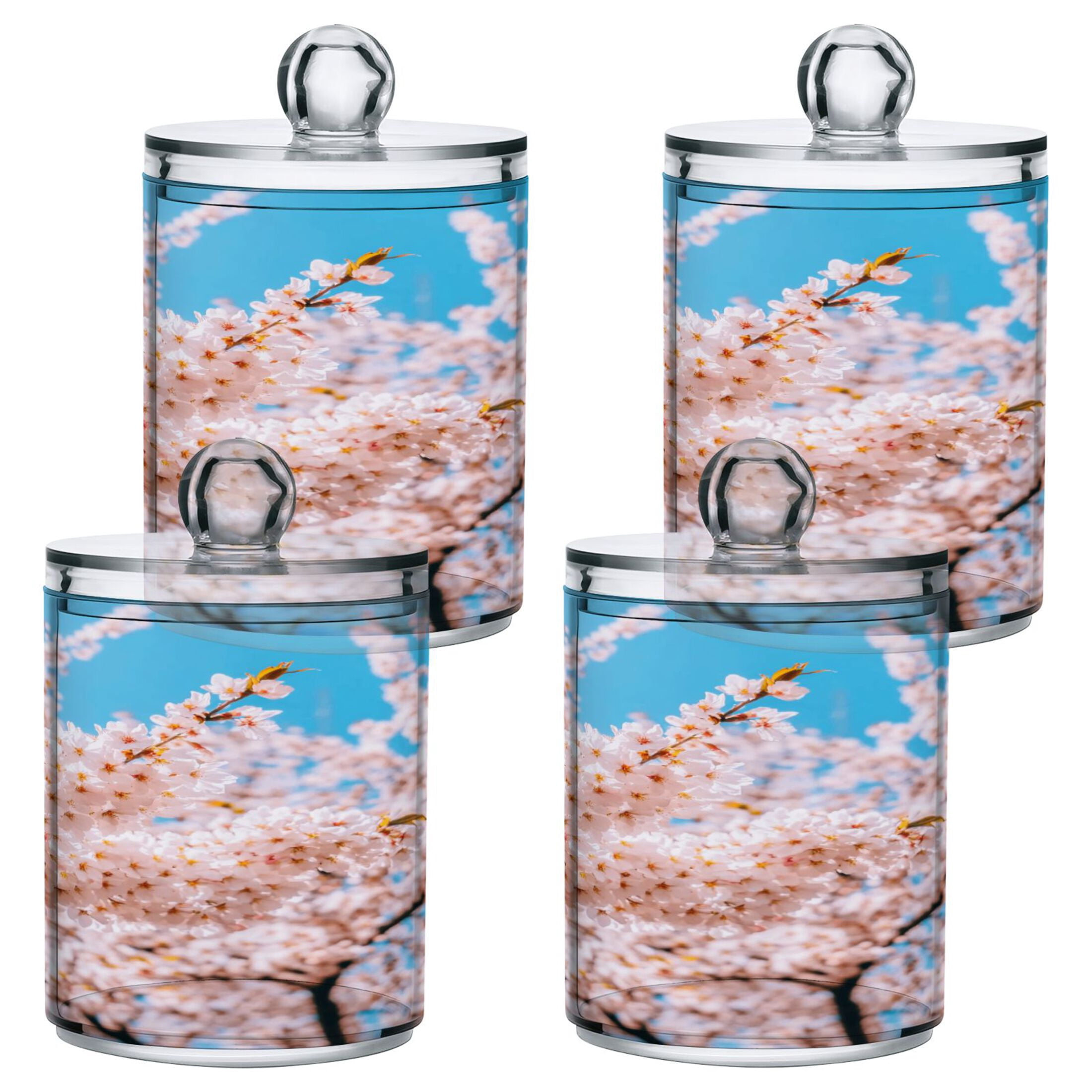 4 Pack Pink Cherry Flowers Tree Qtip Holder Dispenser Clear Plastic ...