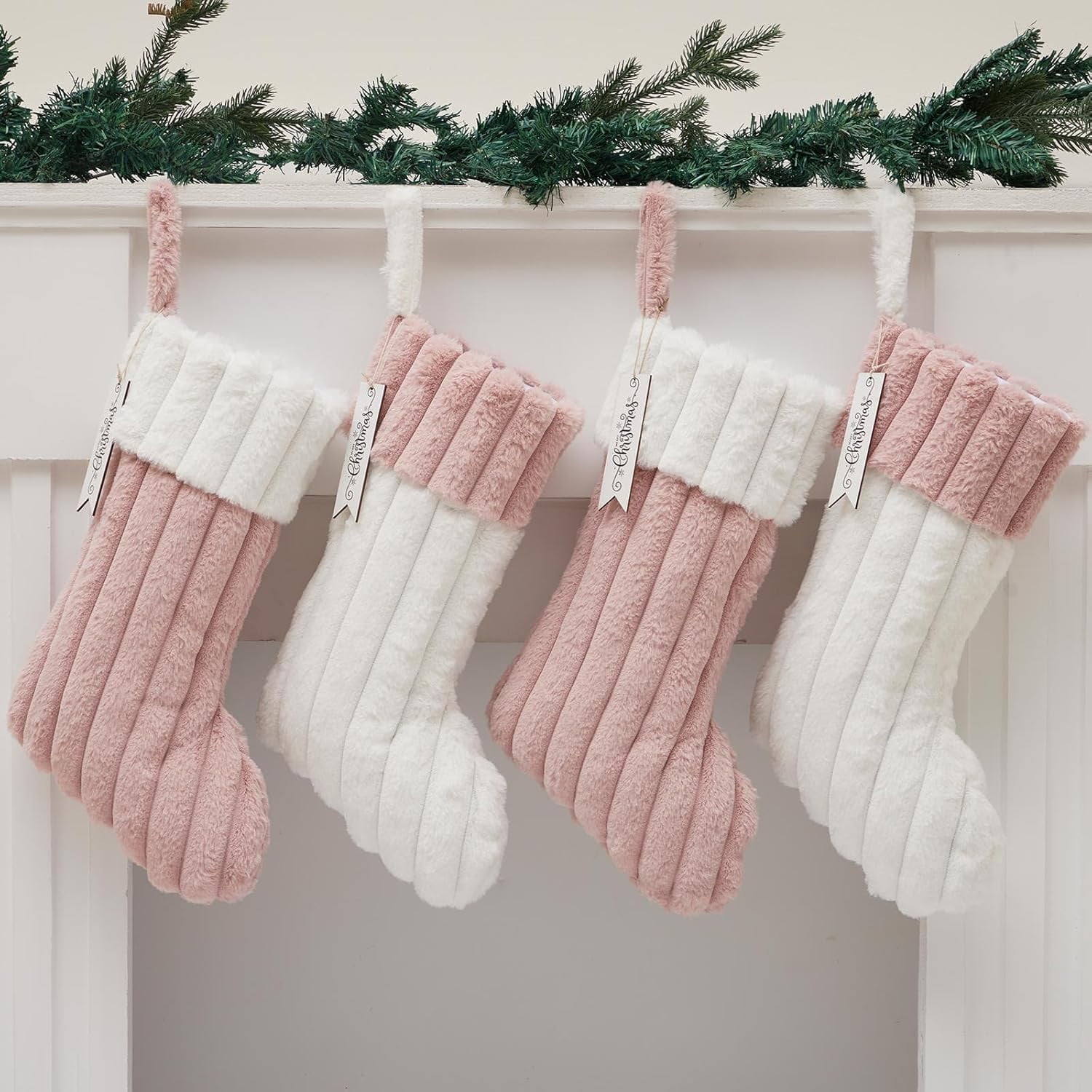 4 Pack Pink Christmas Stockings 18 Inch, Pink and White Christmas ...