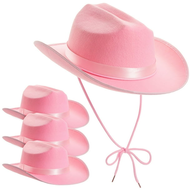4-Pack Pink Felt Cowboy Hat with Ribbon, Western Velvet Cowgirl Hat for ...