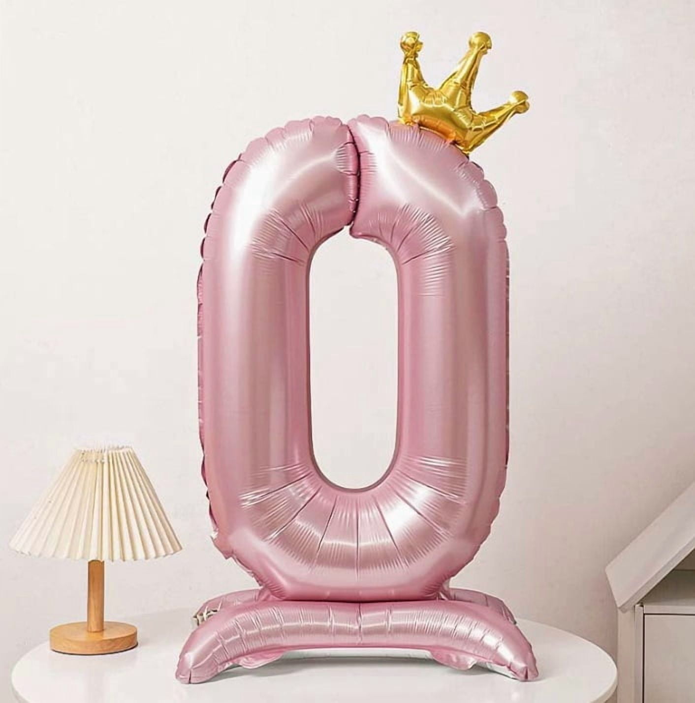 4 Pack Pink Number Balloons with Crown Design for Baby's First Birthday ...