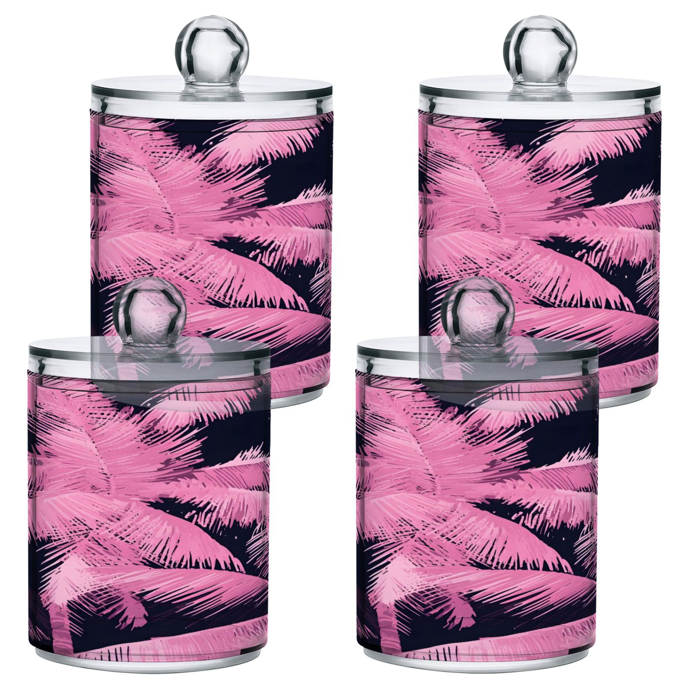 4 Pack Pink Palm Tree on Black Qtip Holder Dispenser Clear Plastic ...
