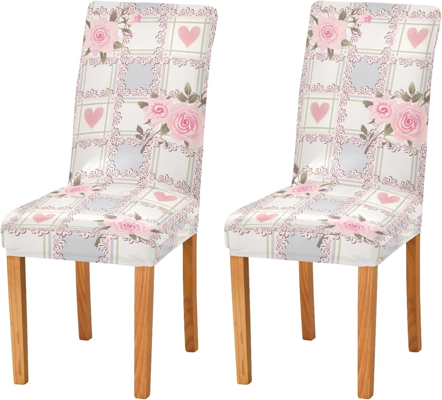 4 Pack Pink Rose Plaid Dining Room Chair Covers Waterproof Stretch ...