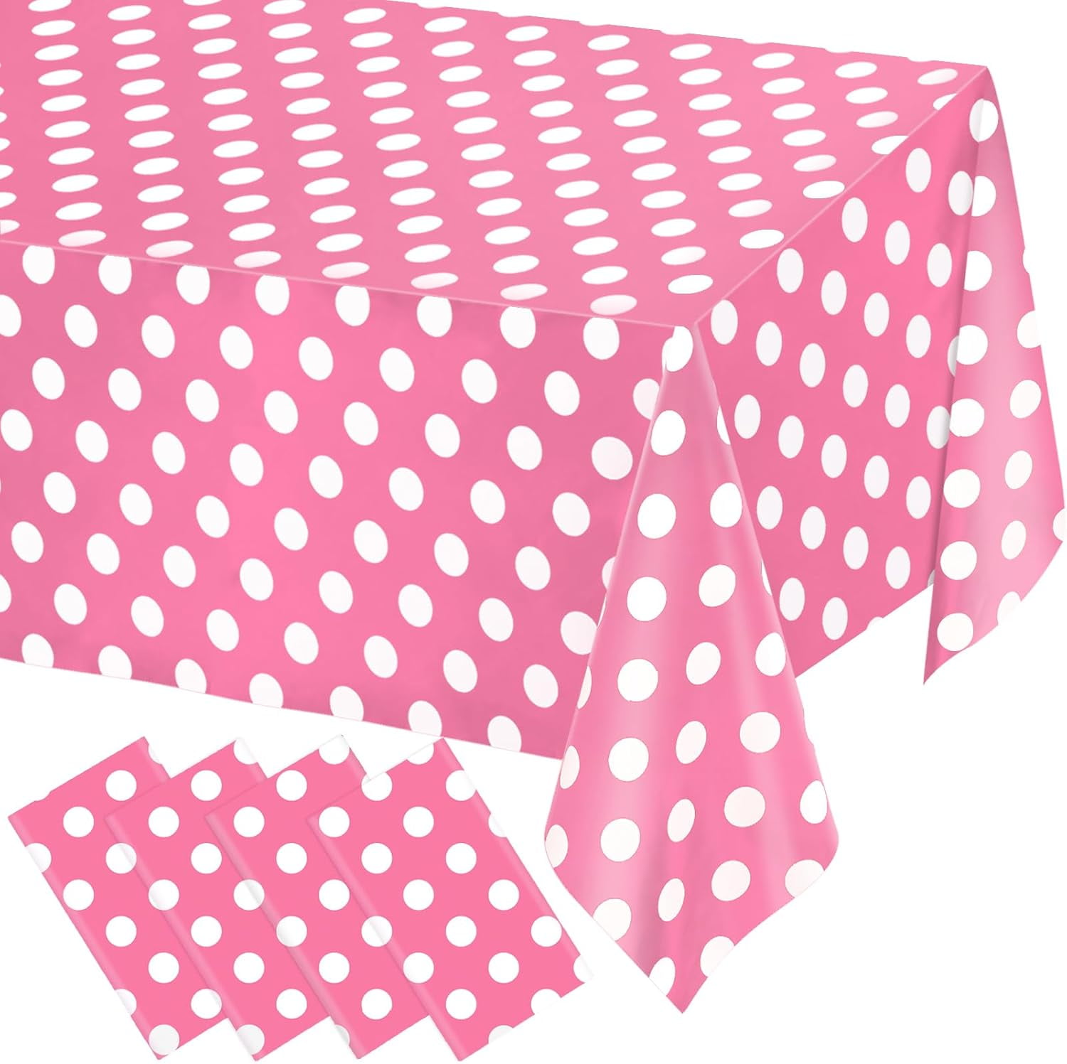 4 Pack Pink and White Polka Dot Tablecloths – Pink Disposable Plastic ...
