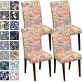 4 Pack Pink Yellow Blue Abstract Curve Flower Stretch Dining Chair ...