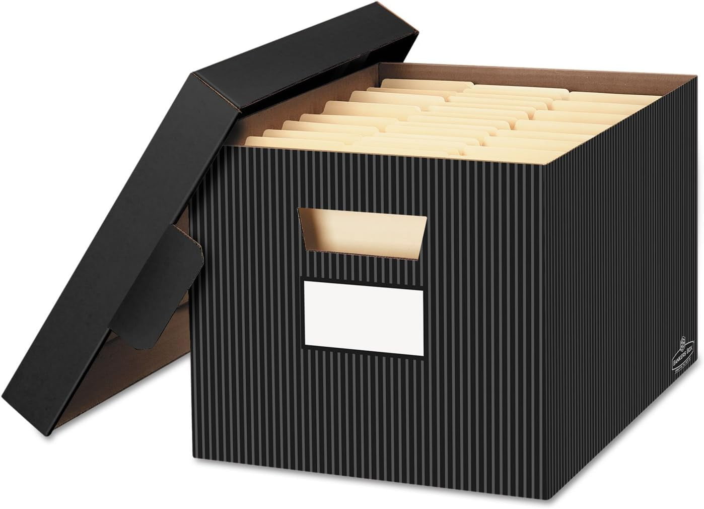 4-Pack Pinstripe Design, Medium Duty File Storage Boxes with Lids ...