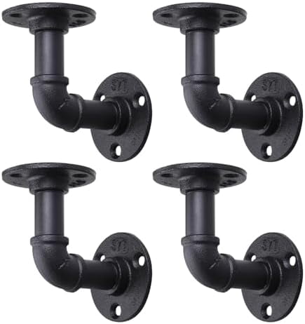 4 Pack Pipe Floating Shelf Bracket Heavy Duty, Black L Pipes Shelf ...