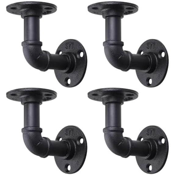 4 Pack Pipe Floating Shelf Bracket Heavy Duty, Black L Pipes Shelf ...