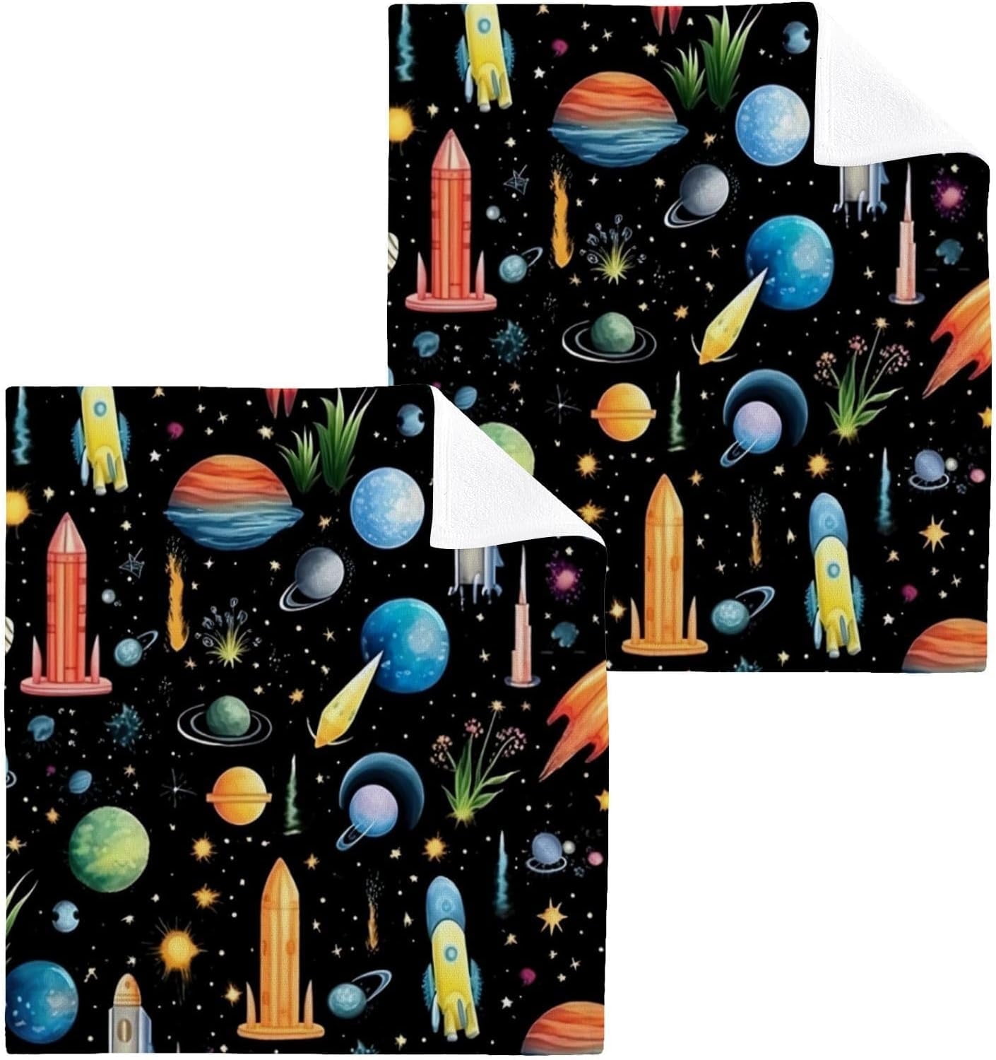 4 Pack Planet Flyer Pure Cotton Washcloths 12 x 12 Inch Reusable ...