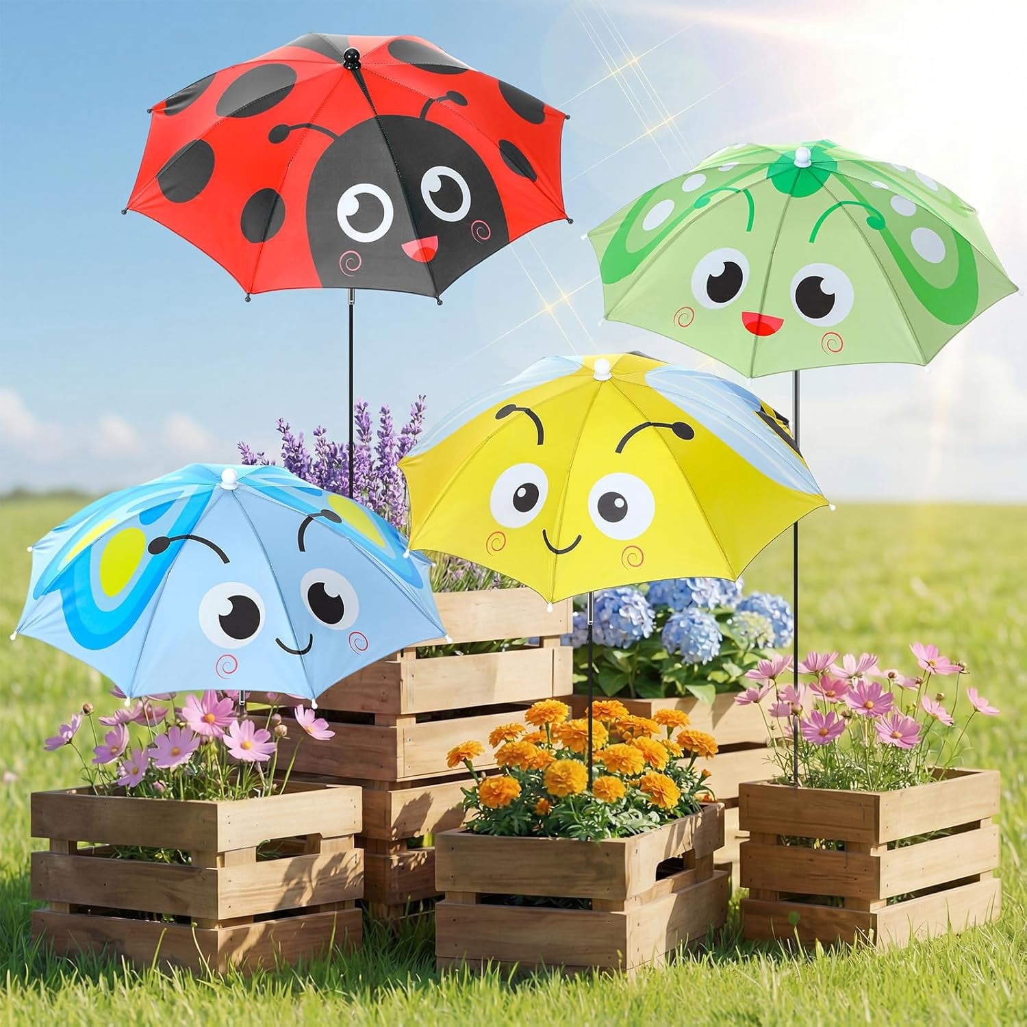 4 Pack Plant Umbrellas for Outdoor Plants 24 Inch Spring Animal Theme ...