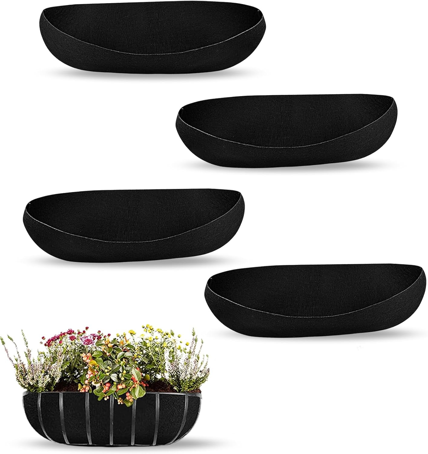 4 Pack Planter Basket Liners, Trough Window Box Liners, Round Fabric ...