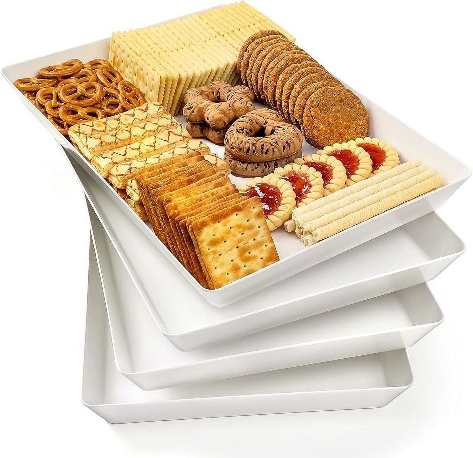 4-Pack Plastic 16" x 11" Large White Serving Trays Set - Reusable ...
