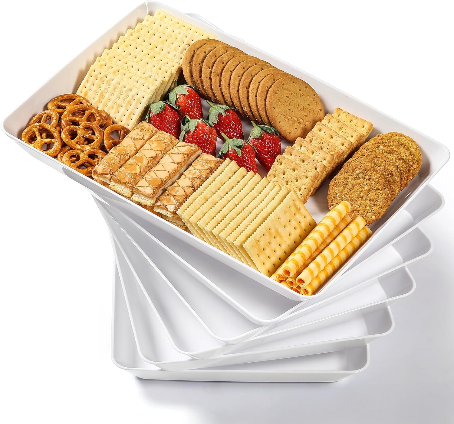 4-Pack Plastic 16" x 11" Large White Serving Trays Set - Reusable ...