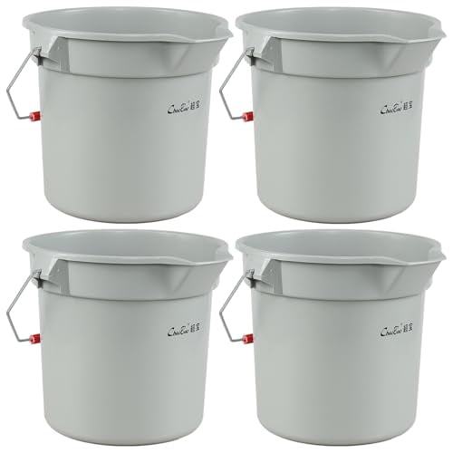 4 Pack Plastic 3.5 Gallon Round Utility Pail with Handle, Commercial ...