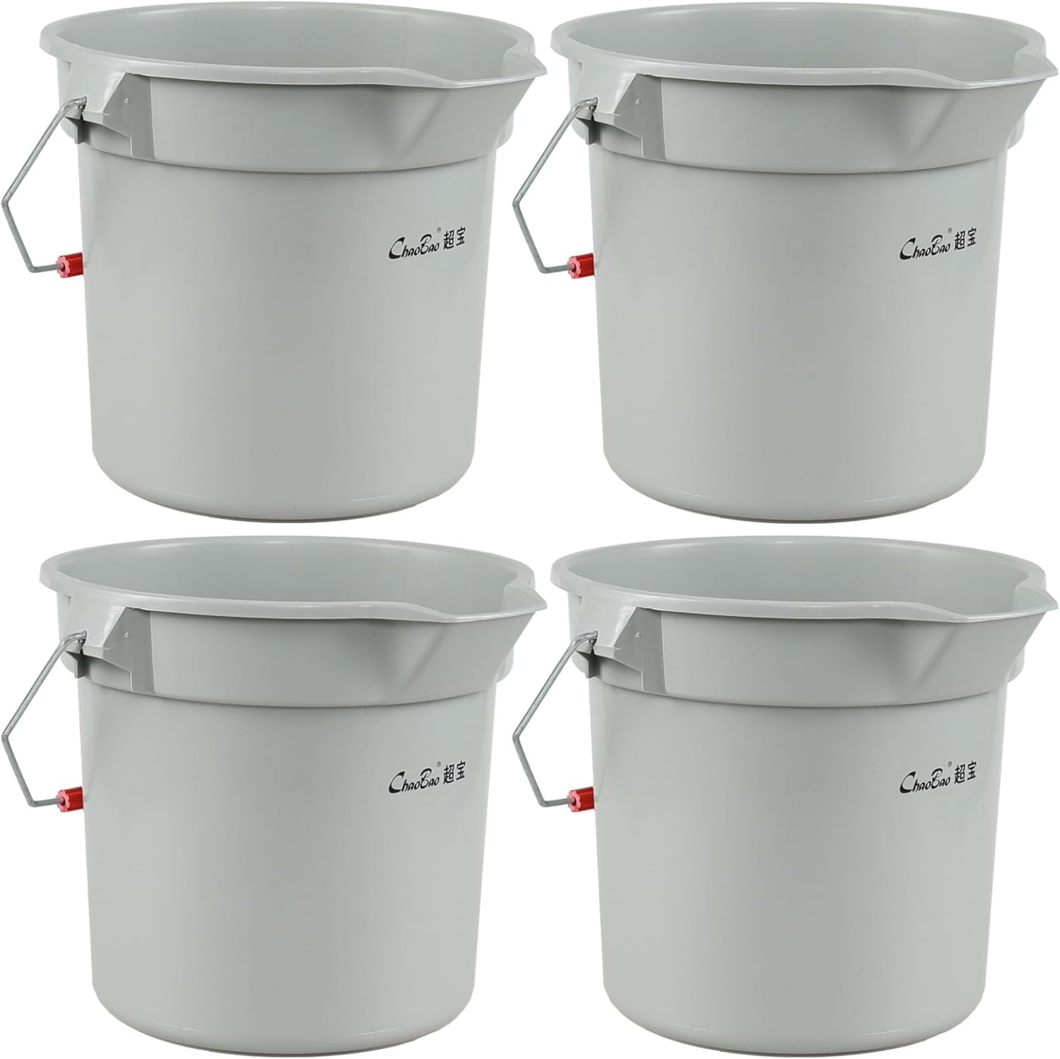 4 Pack Plastic 3.5 Gallon Round Utility Pail with Handle, Commercial ...
