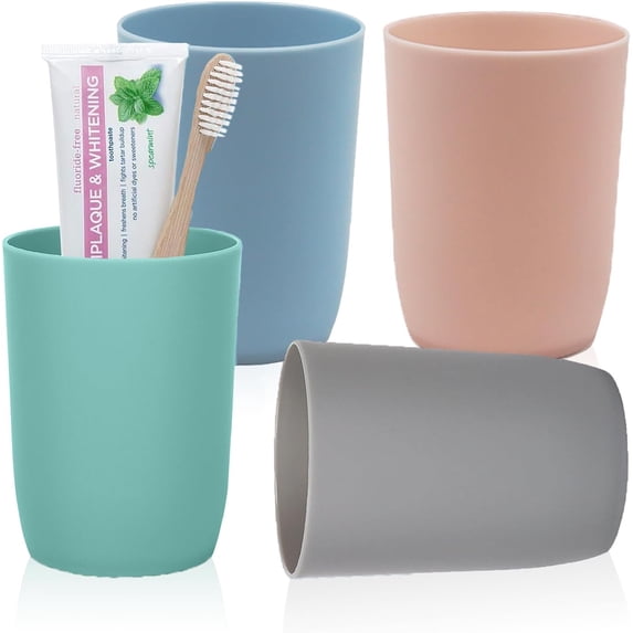 4-Pack Plastic Bathroom Tumbler Cups | Stackable Toothbrush & Mouthwash ...
