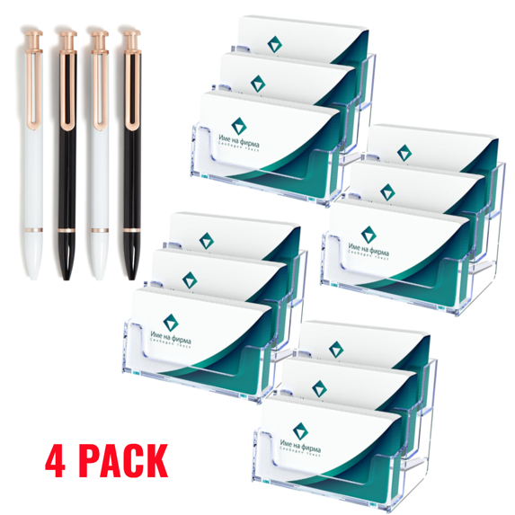 4 Pack Plastic Business Card Holder for Desk 3 Slots Clear Business ...