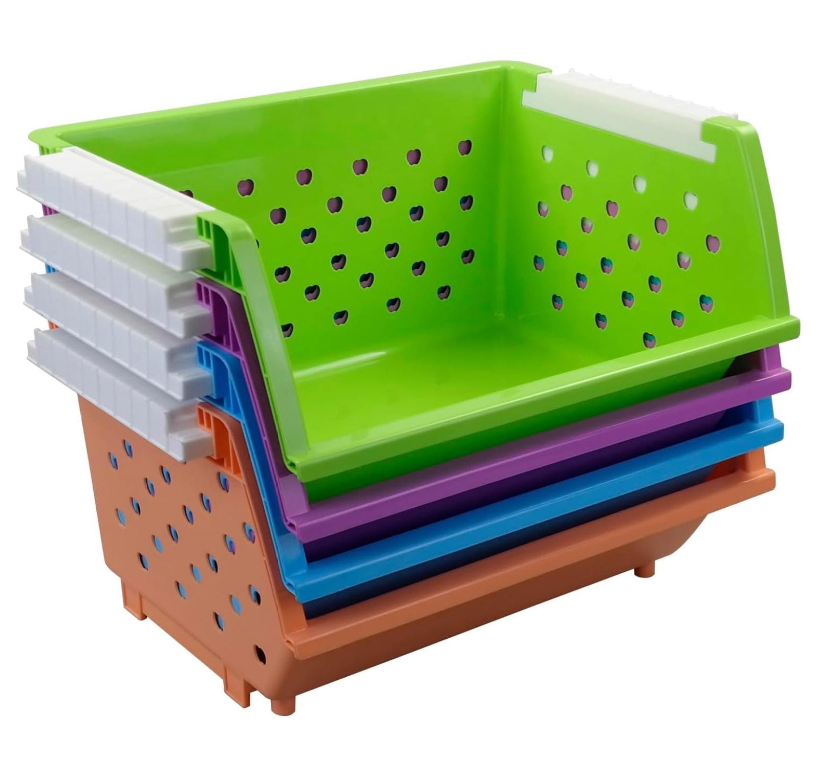 4-Pack Plastic Colored Stackable Storage Basket, Multi-functional ...